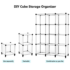 ANWBROAD Cube Storage Organizer 12-Cube DIY Modular Closet Organizer Plastic Bookshelf Bookcase Storage Shelves Units Rubber Hammer for Bedroom Office Living Room ULCS012T