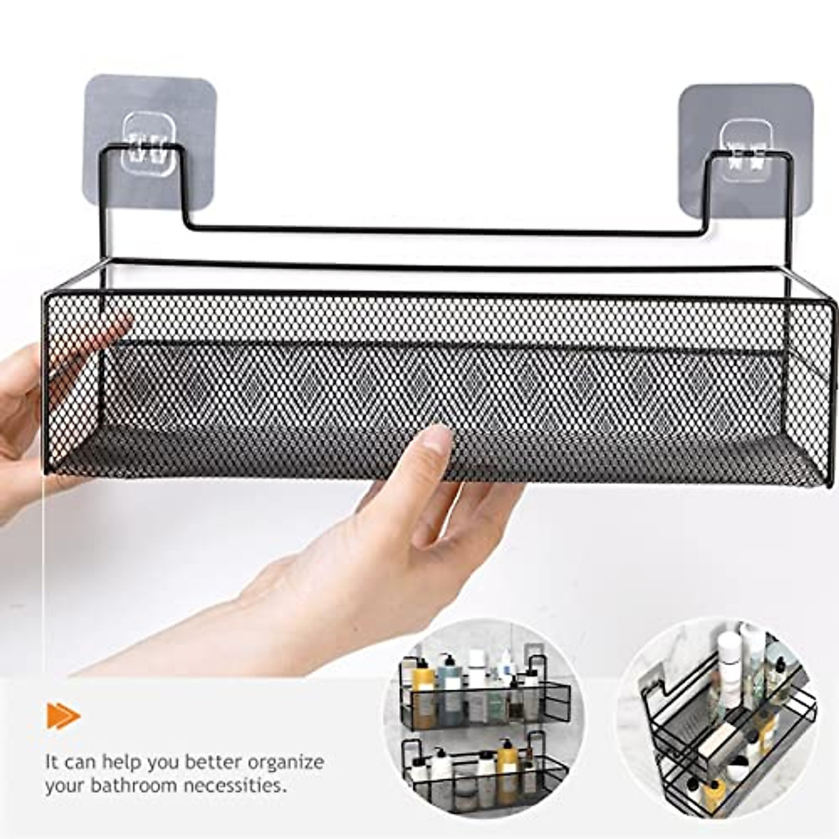 Angoily Laundry Metal Wire and Toiletries Storage Hanging Shelf Caddy Organizer Shelves Drilling Office Basket Room Kitchen Floating Conditioner Shampoo Home Mesh No Shower Bedroom Wall