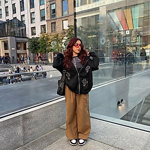 NECHARIY2K Cross Rhinestone Hoodie Women's Full Zip Up Over Face vintage Jacket Pullover Aesthetics Oversized Sweatshirt