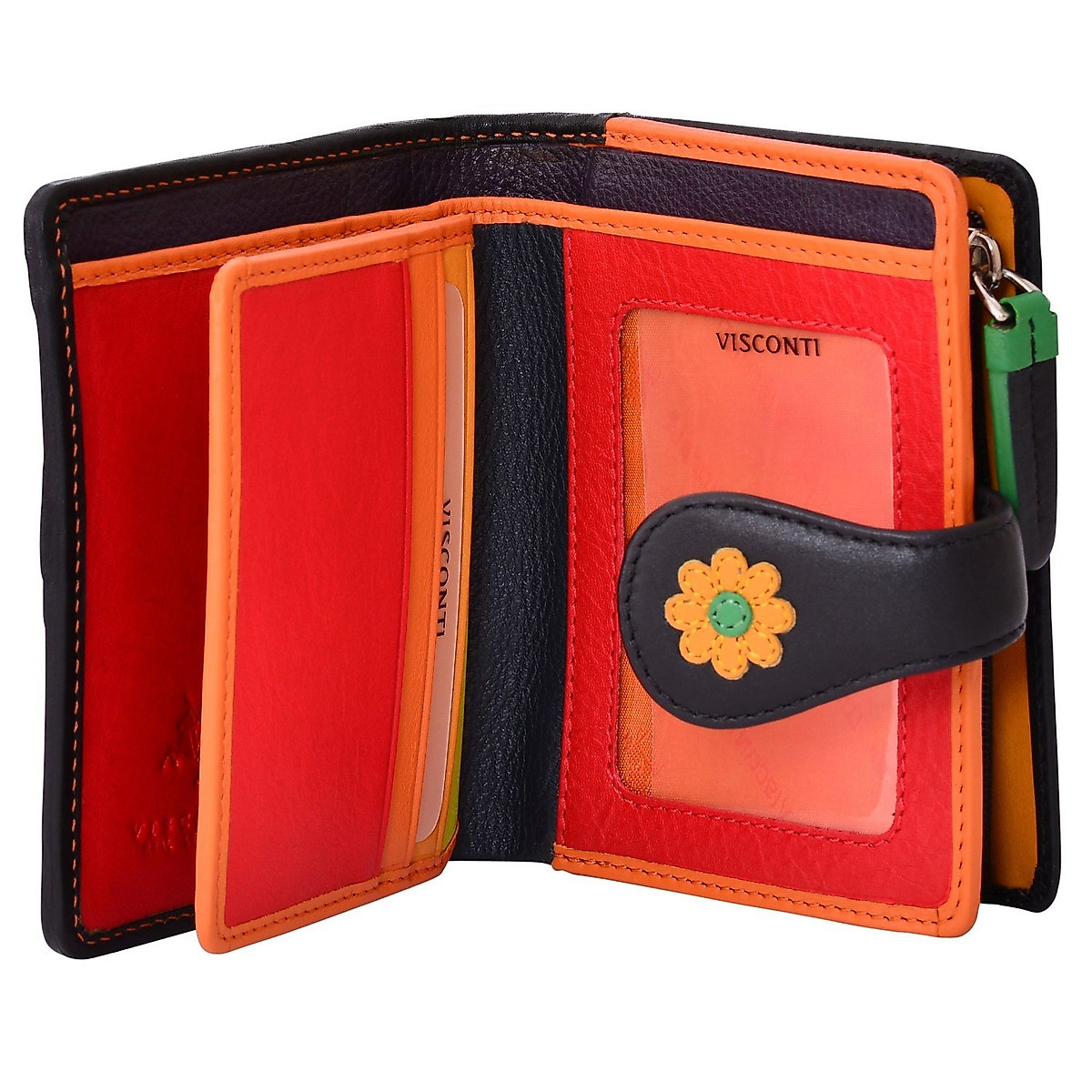 Visconti Sunshine DS-80 Womens Floral Multi Colored Bifold Wallet - Black Multi
