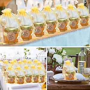 XING-RUIYANG 30 PACK 1.5 oz Mini Glass Honey Jar, Small Hexagonal Honey Jars with Wooden Dipper Gold Lid Bee Charms Gold Gift Bags and Rope for Baby Shower Wedding Party Favors
