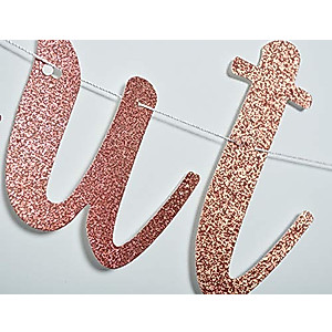 Donut Forget Us Banner for Going Away Bachelorette Graduation Party Decorations Pre-strung Garland (Rose Gold Glitter)