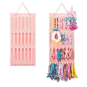 BABEYER Bows Holder Headbands Organizer for Baby Girls, Hair Bow Holder Organizer with Hooks for Baby Girls Room Decor, Pink