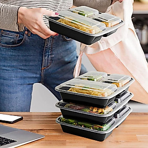 Meal Prep Containers With Lids 50 Set, 3 Compartment Divided Food Storage Containers Reusable To-go Container Plastic Lunch Box Disposable Bento Box - Microwave Safe (33 oz)