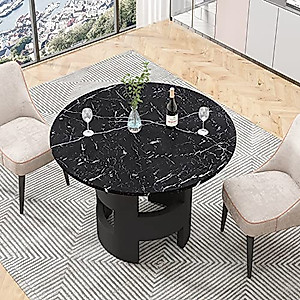 HomSof 42.12" Modern Round Dining Table with Printed Black Marble Table Top for Dining Room, Kitchen, Living Room