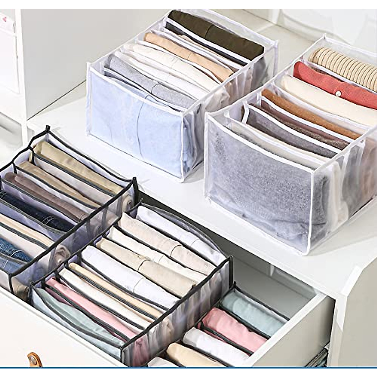 Wardrobe Clothes Organizer - Portable Closet Organizers for Jeans, T-shirt, Leggings, Socks, Storage Containers Baskets with Multiple Layers , Save Space Clothing Storage Bins