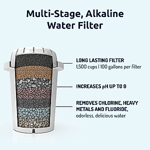 pH Recharge Glass Alkaline Water Filter Dispenser - Countertop Water Filter System - Purifier Pitcher for Home and Office - High pH Pure Drinking Water Filtration - 8.5L/2.25 Gal