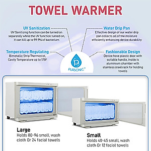 Pursonic Professional Towel Warmer with UV Sterilizer - 8L Premium Towel Warmer 360 Heating with Separate Water Tank - Aluminum Interior for Bathroom, Spa, Salon & Home (White)