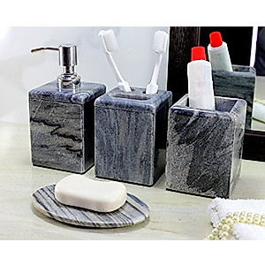 KLEO - Bathroom Accessory Set Made from Natural Stone - Bath Accessories Set of 4 Includes Soap Dispenser, Toothbrush Holder, Tumbler and Soap Dish (Grey)