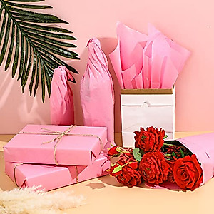 500 Sheets Kraft Tissue Paper for Gift Bags 14 x 20 Inches Recyclable Brown Gift Wrapping Paper Bulk for Weddings Birthday DIY Project Christmas Gift Wrapping Crafts Decor (Light Pink)