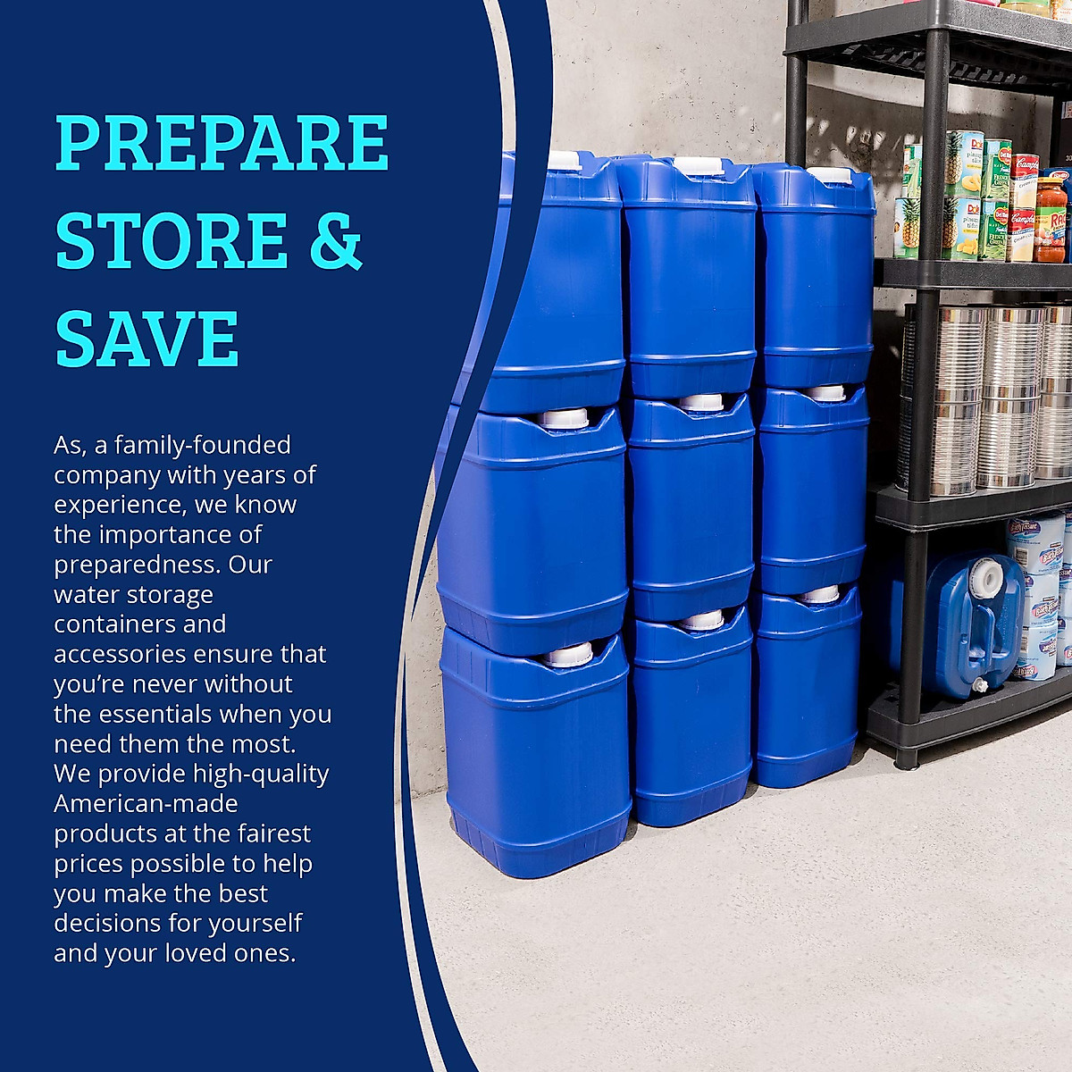 Saratoga Farms 5-Gallon Stackable Water Storage Containers with Lids, Emergency Water Storage Kit Including Spigots, Wrench, and Water Preserver, 80 Gallons