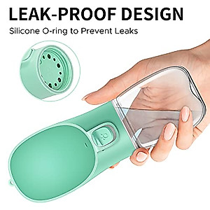 Airoto Dog Water Bottle, 12OZ Portable Water Bowl for Dog Leak Proof Dog Water Dispenser for Walking, Hiking & Travel Food Grade Plastic (Green)