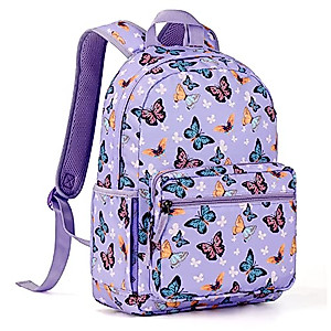 Choco Mocha 16 Inch Kids Backpack for Girls Travel School Backpack, Butterfly Purple