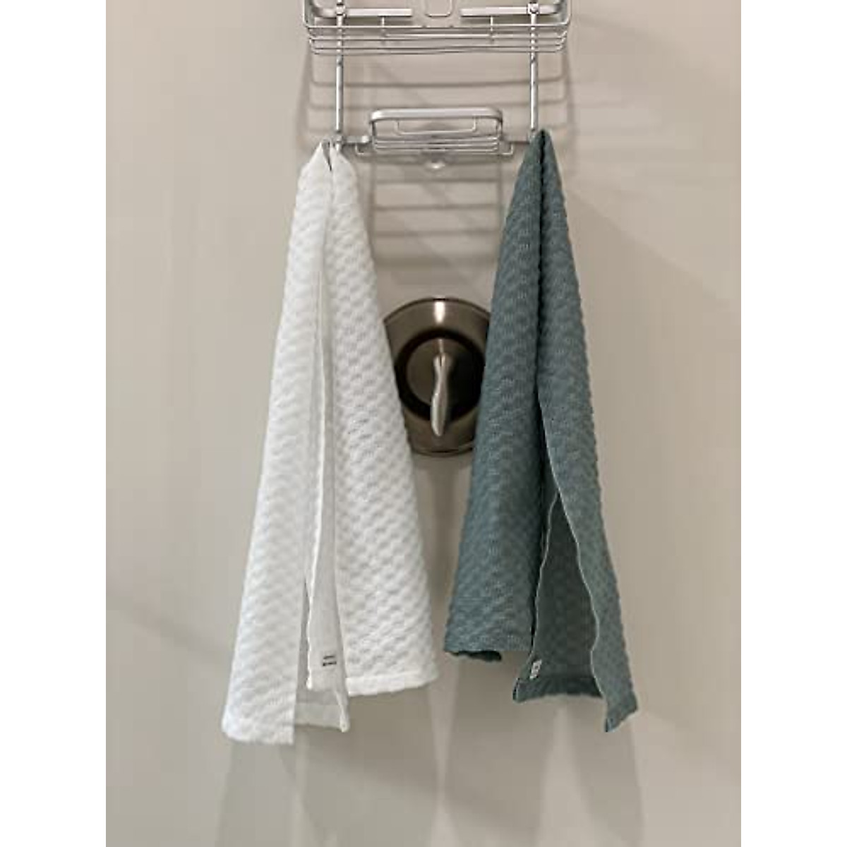 Buddha Bath Extra Long Exfoliating Shower Towel Washcloth (Medium EXFOLIATE) - Silver Blue & White - (2 Pack)