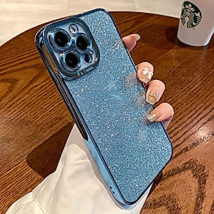 Fycyko Compatible with iPhone 12 Mini Case Glitter Luxury Cute Clear Flexible Plating Cover Camera Protection Shockproof Phone Case for Women Girl Men Design for iPhone 12 Mini Cover 5.4'' Blue