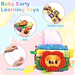 Charmspal Baby Tissue Box Toy - Sensory Tissue Box Toy for Baby Push Pull Toy Toddler Preschool Early Education Learning Musical Toy Newborn Travel Toy for Boys and Girls Present