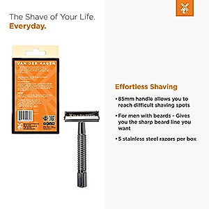 Van Der Hagen® Men’s Traditional Safety Razor Kit (includes 5 blades), Chrome