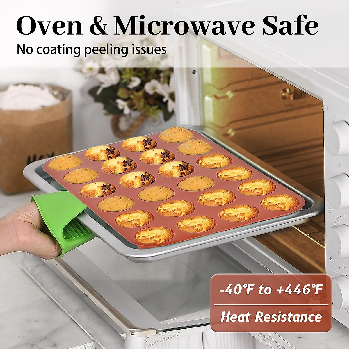 JOERSH Silicone Mini Muffin Pans 24 Cups Mini Cupcake Pan, Silicone Egg Bite Molds for Baking Mini Muffin Tin Nonstick 2 Pack