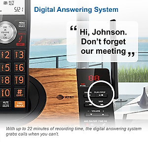 AT&T CL82267 DECT 6.0 2-Handset Cordless Phone for Home with Answering Machine, Call Blocking, Caller ID Announcer, Intercom and Long Range, Black & Wood Grain Finish