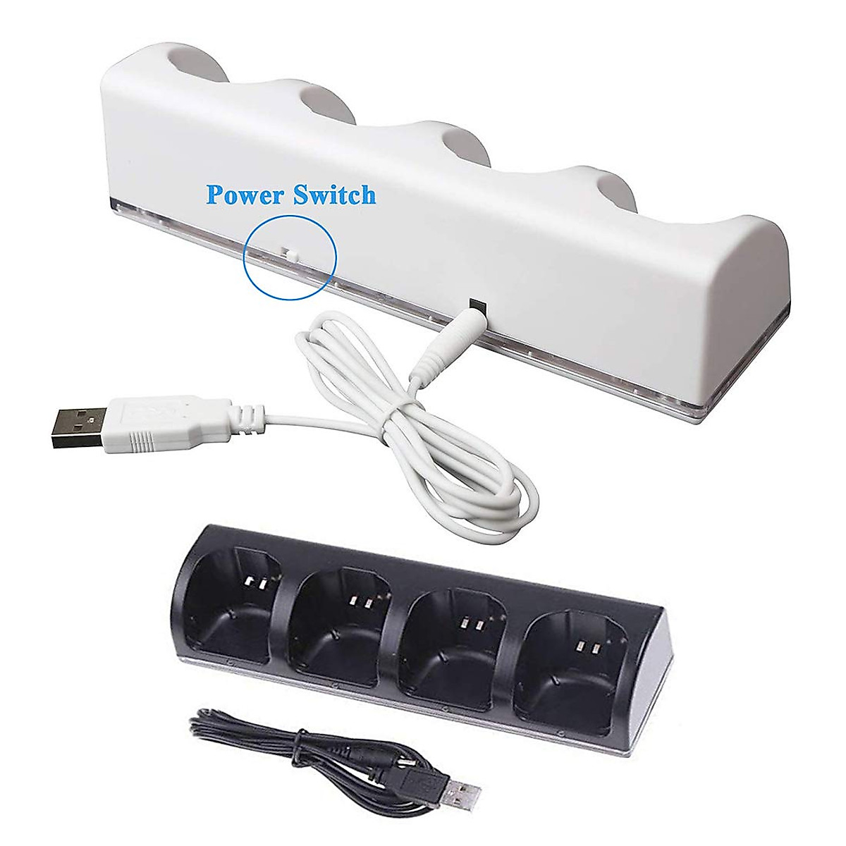 4-in-1 Charging Station for Wii Remote Controller with Rechargeable Batteries and Motion Sensor, Dock, Cable and Adapter - The Ultimate Charger for Nintendo Wii U/Wii（White）
