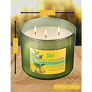 3 Wick Candle | Amber Bergamot Large Candle with Coconut, Jasmine & Balsam | Highly Scented Candles for Home | Natural Soy Candle, Relaxing Coconut Candle, Aromatherapy Candles for Men & Women 15.8 oz