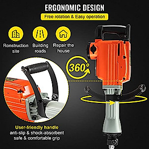 VEVOR Demolition Jack Hammer 2200W Jackhammer Concrete Breaker 1400 BPM Heavy Duty Electric Jack Hammer 6pcs Chisels Bit w/Gloves & 360°C Swiveling Front Handle for Trenching and Breaking Holes