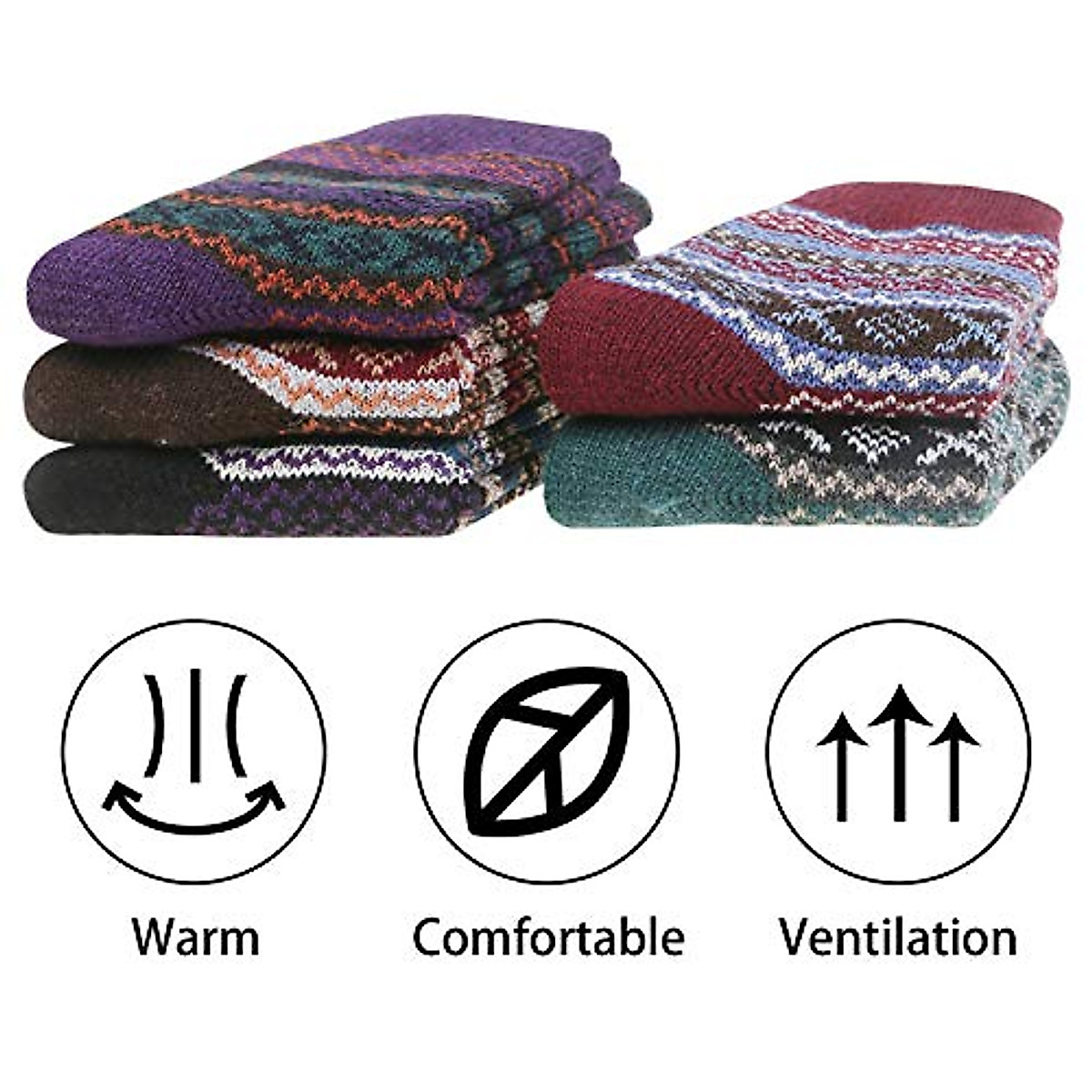 Justay 5 Pairs Womens Wool Socks Vintage Soft Cabin Warm Socks Thick Knit Cozy Winter Socks for Women Gifts