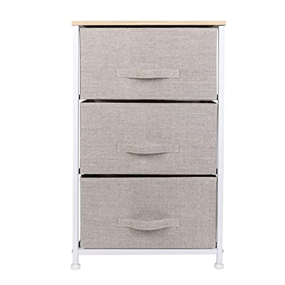 Simplify 3 Tier Vertical Storage Chest | Dresser | Nightstand | Fabric Drawers | Sturdy Steel Frame | Organizer | Bedroom | Closet | Easy to Assemble | Beige