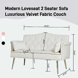 Small Velvet Loveseat Sofa with Gold Metal Legs,55-inch Modern Sofa Couch with 2 Side Pockets,Couch with Tufted Backrest for Living Room Bedroom Office (Beige)