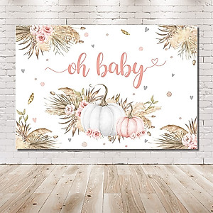 MEHOFOND 7x5ft Boho Floral Pumpkin Oh Baby Backdrop Bohemia Blush Pink Floral Girls Baby Shower Photography Background Little Pumpkin Party Decorations Banner Photo Studio Props