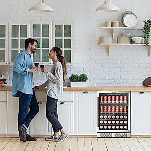 Empava Beverage Refrigerator Mini Glass Door Drink Fridge Cool Your Soda Beer to 37F for Kitchen, Office or Bar, Silver