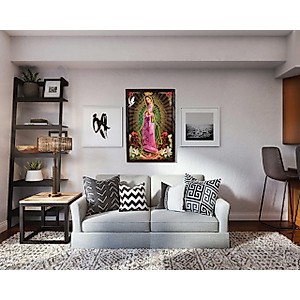 Mrcjsales- Our Lady of Guadalupe image with dove an flowers in rustic frame, Oil painting, 24''x36'', 13''x18'', 10''x12'' inches, religious art image, Virgen de Guadalupe con paloma y flores, Cuadro rustico , Home decor, wall decor, church events, gifts