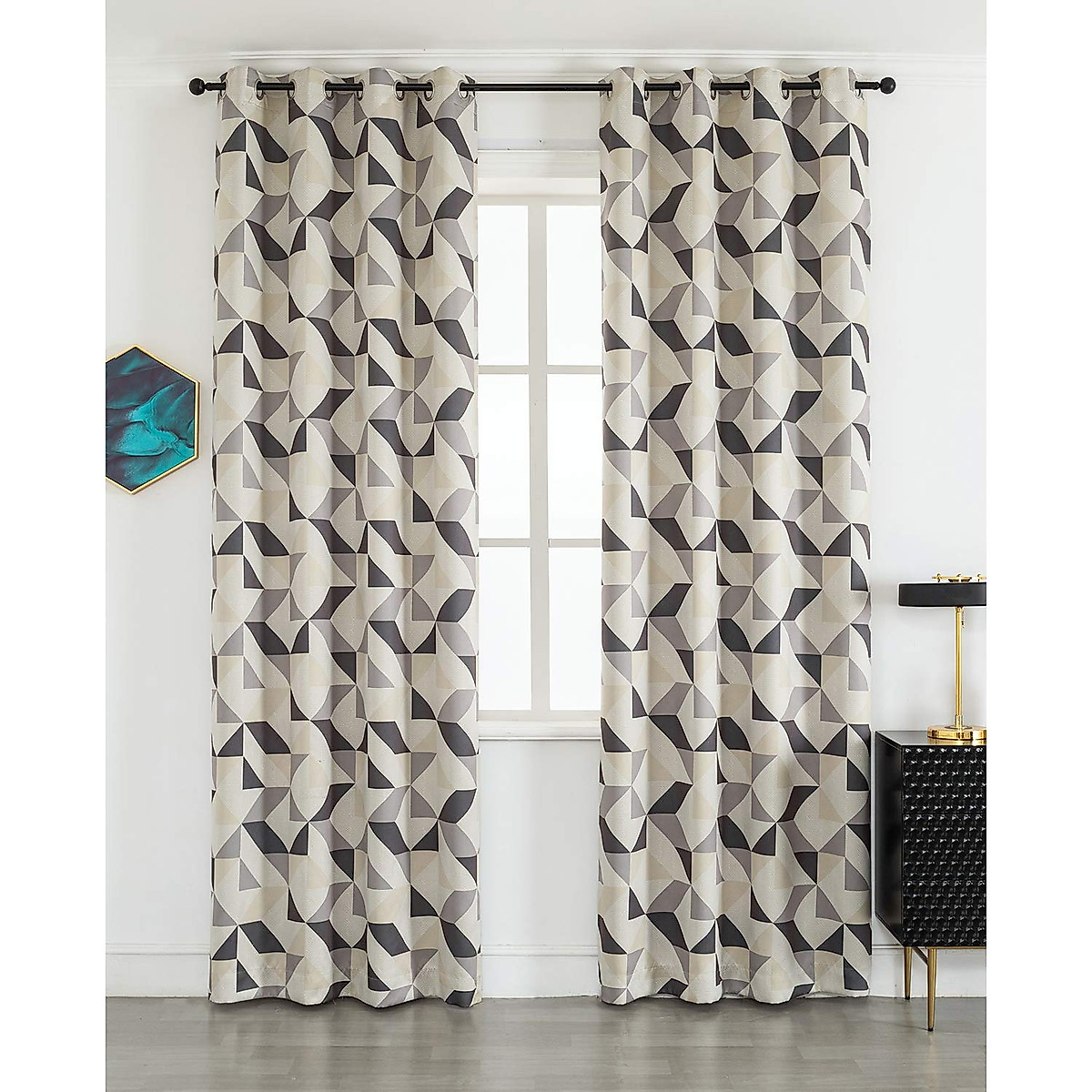 SNLARFOX Geometric Fabric Blackout Curtain, Ombre Blue Cubes Like Print Diamond Polyester Window Curtain Set, 63-Inch Living Room/Home Decor Curtains