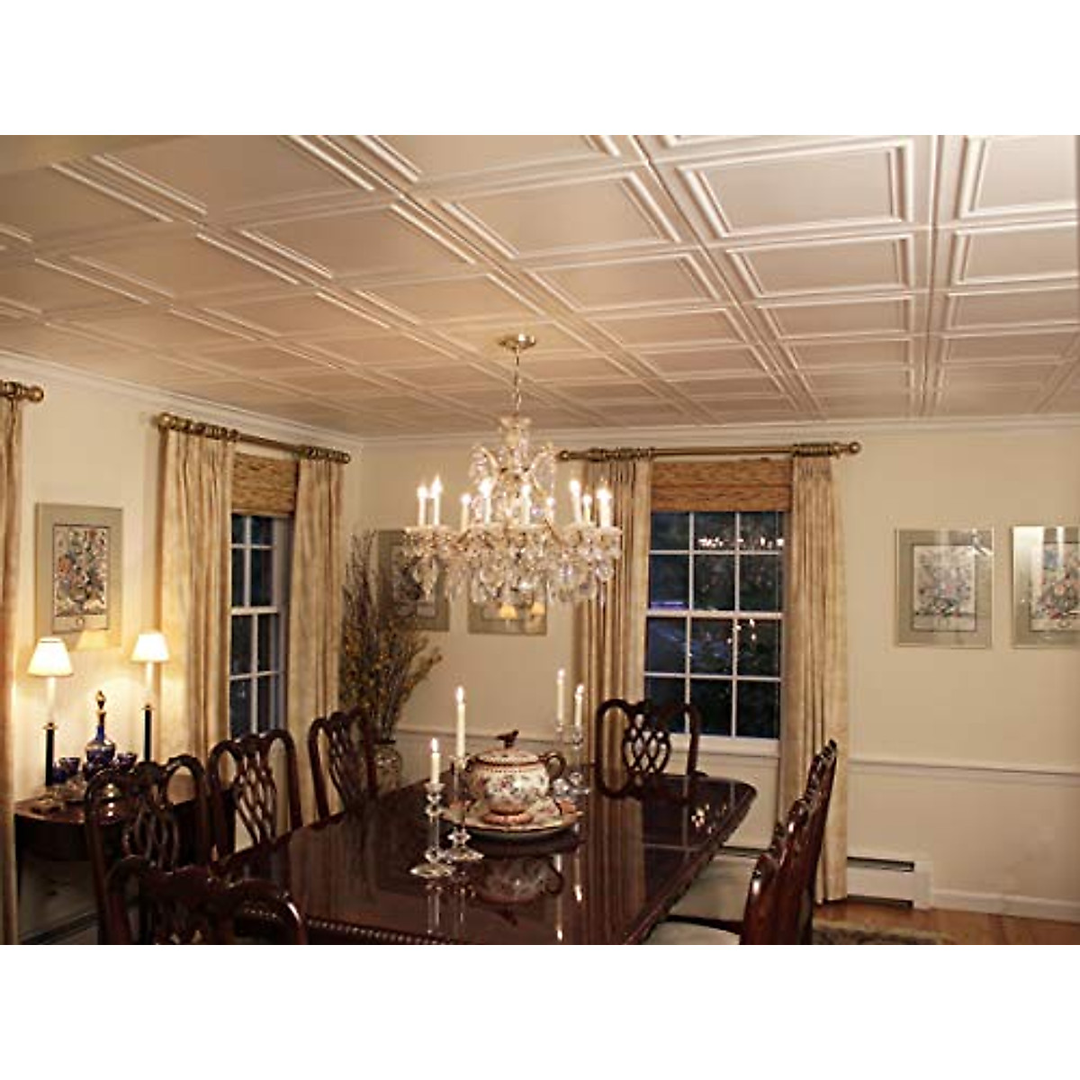 A La Maison Ceilings R24 Line Art Foam Glue-up Ceiling Tile (21.6 sq. ft./Case), Pack of 8, Plain White