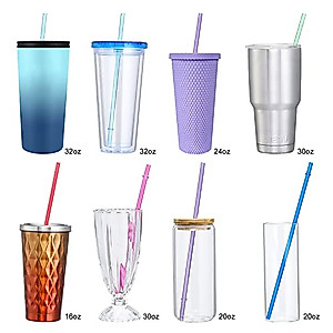 24 PCS, Reusable Straws with 4 Cleaning Brushes, 10.5" Long Tritan Hard Plastic Straws, 12 Colors Translucent Replacement Drinking Straws for 16OZ-32 OZ Tumblers, Cups, Jars, YETI, Starbucks, BPA Free