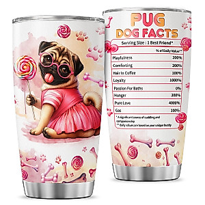 JENOIS Pug Dog Facts, Dog Mom Gifts, Women Mother Mama Handle Tumblers Best Mothers Insulated For Cups Coffee Funny Day, Tumbler 20 Oz With Lid And Straw