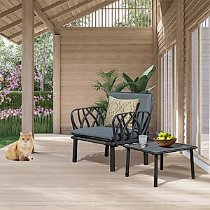 Domi Outdoor Chairs Set of 2 with Arms & Removable Gray Cushions, All-Weather Modern Plastic Metal Dining Chairs Patio Furniture for for Balcony, Backyard, Pool, Porch