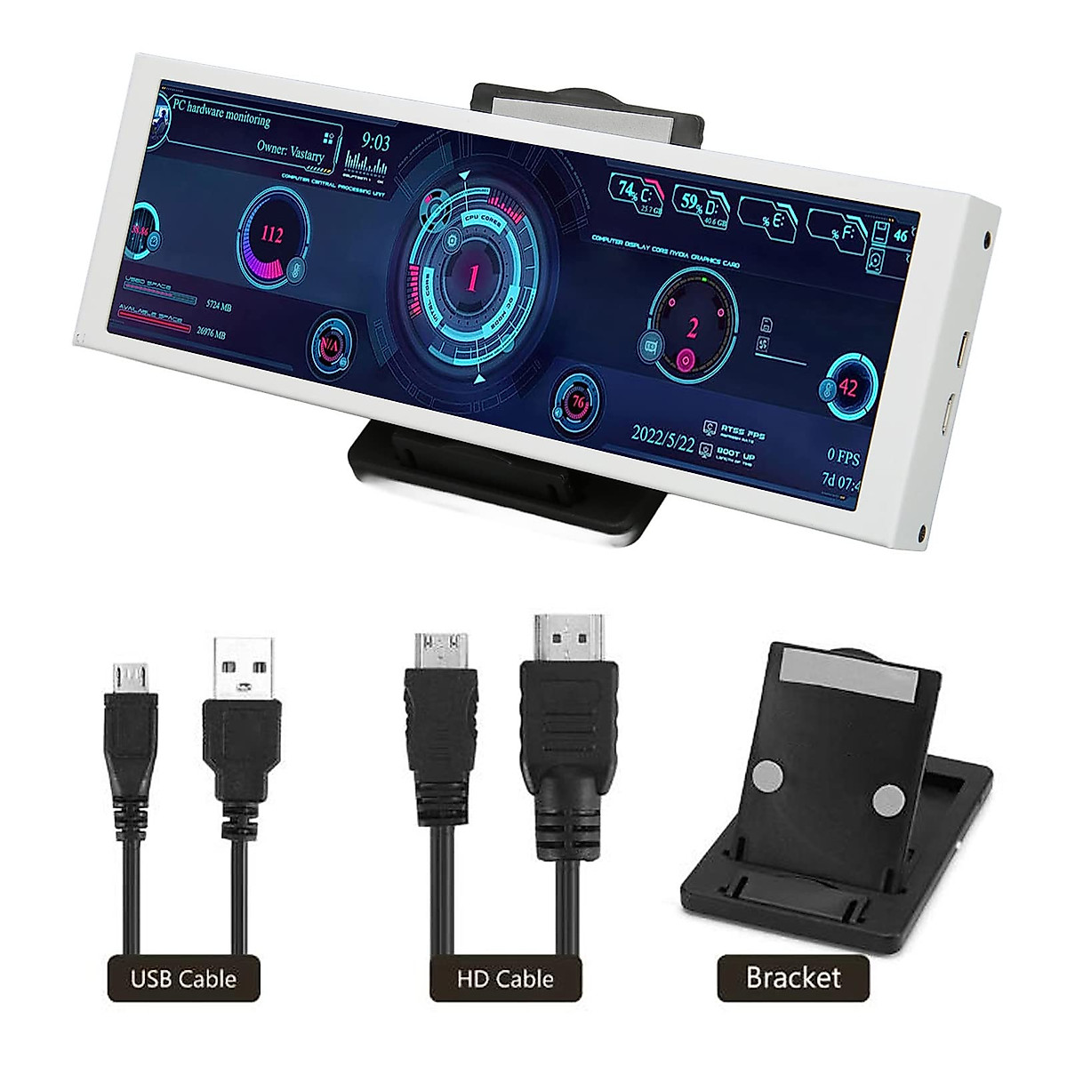 7.9 Inch CPU Hardware Temperature Monitor External Expansion Display, IPS CPU GPU SSD Data Temperature Monitor Panel for PC ARGB Computer Case Secondary Screen