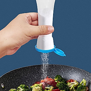 QIWYGPYQ 4 Pack Salt & Pepper Shakers Set, Hourglass Shakers with Lids, Large Moisture Proof Salt Shaker Pepper Food Containers for Cooking Kitchen Baking Salt Candy, Red and Blue