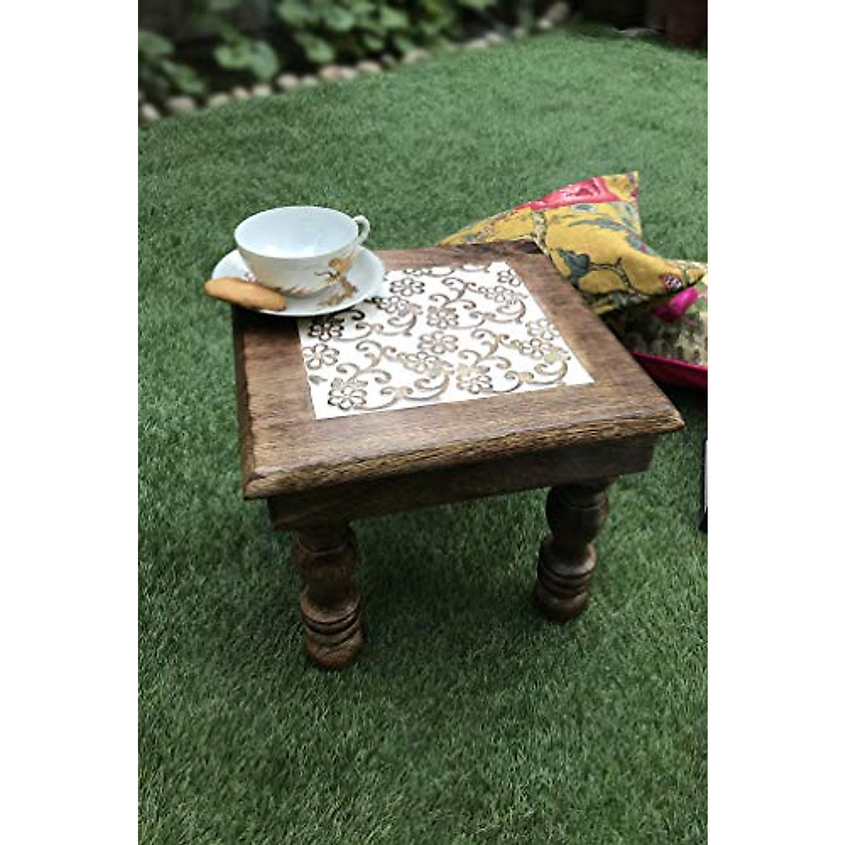 SAVON Wooden Step Stool Small Footstool footrest Table White Flowers