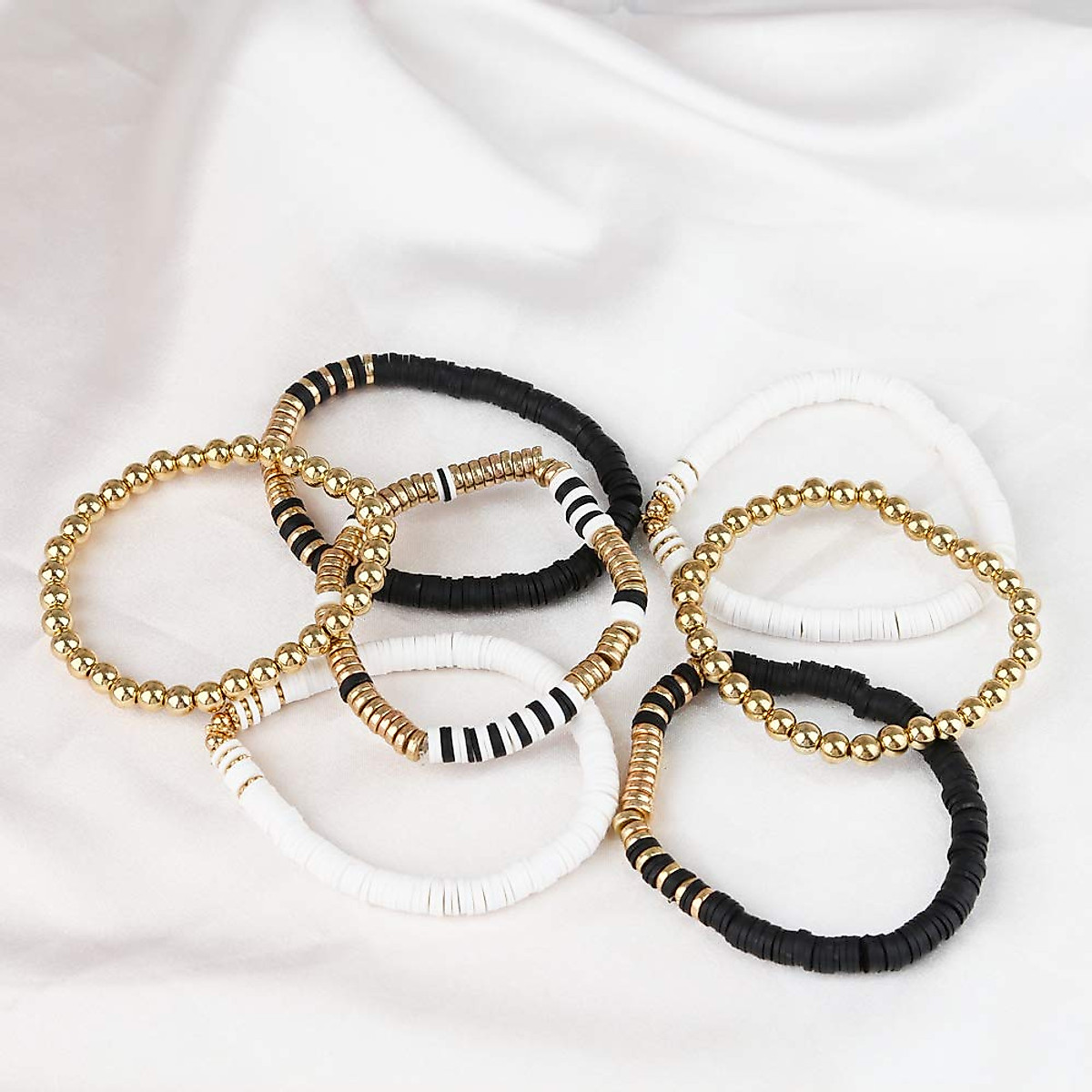 Colorful Surfer Stretch , Letter Vinyl Beads Bracelet Set, Handmade Elastic Rope Heishi, Summer Beach Bracelet for Women