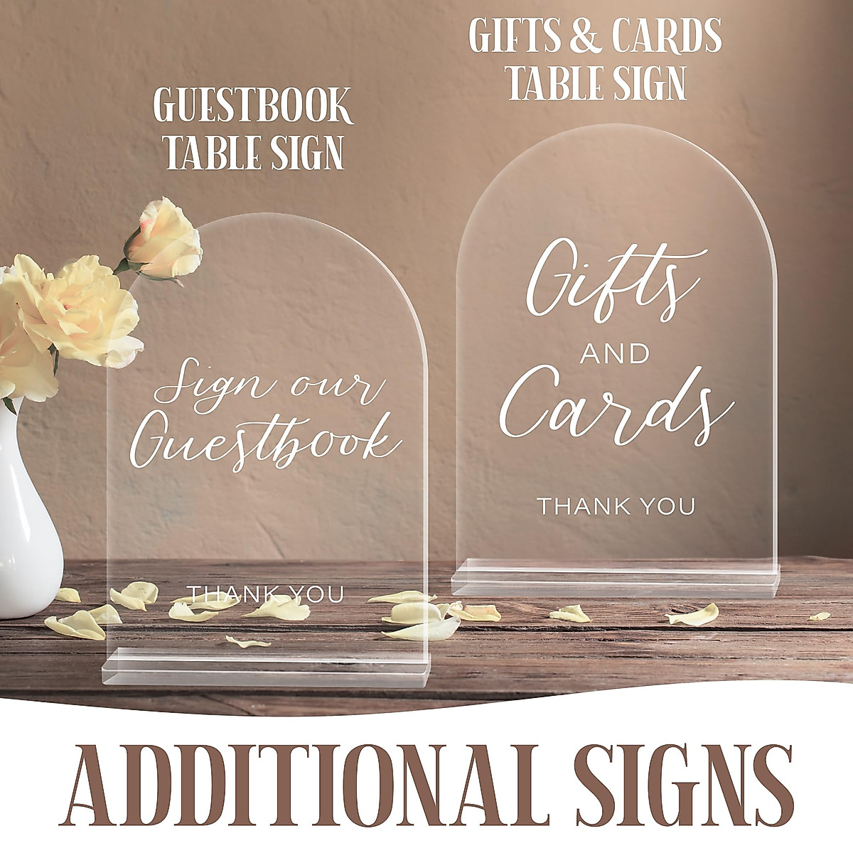 Clear Arch Wedding Table Numbers with Stands 1-15, With Two Additional Table Signs for Guestbook, Gift & Card, 5X7 Acrylic Display Signs & Holders, Pack of 17, Perfect for Centerpiece, Reception, Decoration, Party, Anniversary, Event