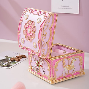 LOVE FOR YOU Gift Wrapped Music box Musical Carousel Horse Jewelry Box for Girls and Women Baby Kids Sister Niece Daughter Mom Granddaughter Grandma Birthday Presents Christmas Gifts