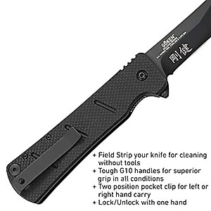 CRKT Goken Pocket Knife: EDC Folding Knife with Liner Lock, Field Strip Technology, Black EDP Osoraku Zukuri Modified Tanto Blade and G10 Handle 2920