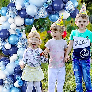 Blue Balloons Arch Garland Kit, Navy Blue and White Balloon Arch Kit with Chrome Blue Baby Light Blue Confetti Balloons, Different Size Blue Balloon for Baby Shower Wedding Birthday Party Decoration