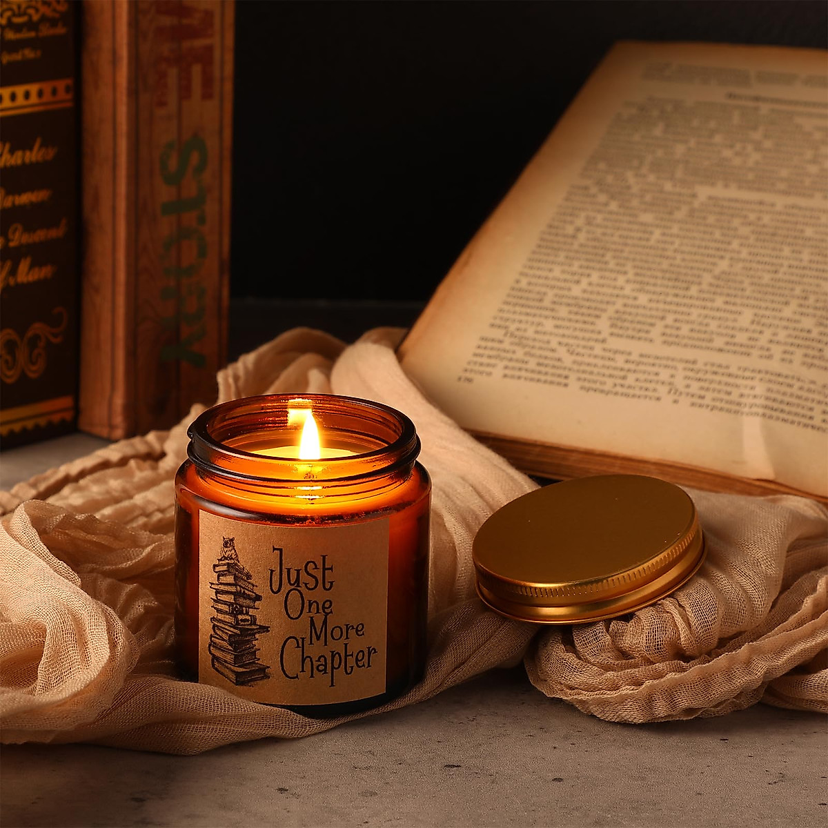 MTLEE 6 Pcs Christmas Book Lover Gifts 3.5 oz Book Scented Candle Library Rustic Bookshelf Sign Soy Wax Jar for Readers Writers Club Decorations Team Gifts for Employees Teacher Office (Brown)