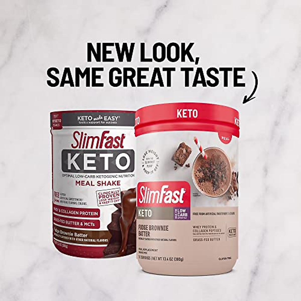 SlimFast Keto Meal Replacement Powder, Fudge Brownie Batter, Low Carb with Whey & Collagen Protein, 10 Servings (Pack of 2) (Packaging May Vary)