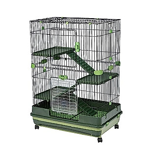 Yone jx je 4-Level Small Animal Cage Hutch with Wheels, Removable Tray, Platform and Ramp for Rabbit Bunny, Chinchillas, Ferret, Hedgehog & Gerbils (Green)