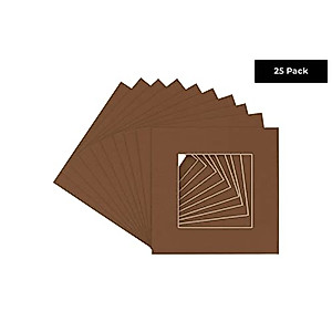 13x13 Mat Bevel Cut for 9x9 Photos - Precut Aged Oak Brown Square Shaped Photo Mat Board Opening - Acid Free Matte to Protect Your Pictures - Bevel Cut for Family Photos, Pack of 25 Matboards Show