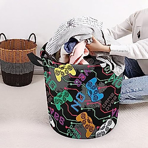 HoaMoya Collapsible Colorful Joysticks Gamepad Laundry Basket Cool Gamer Slogan Freestanding Laundry Hamper With Handles Large Waterproof Cloth Toy Storage Bin for Household Bedroom Bathroom